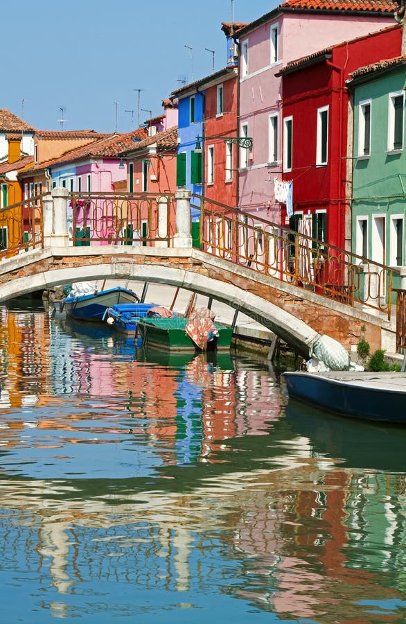 Bridge and Colourful Houses in Burano. Stock Photo - Image of boats ...