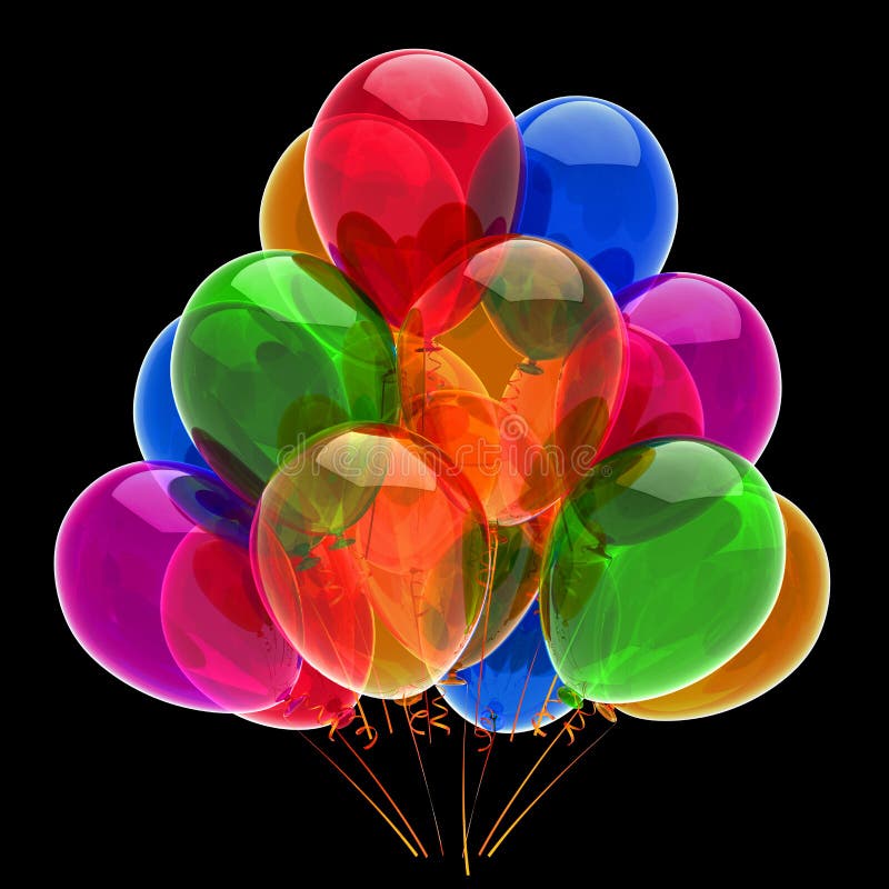 Carnival Party Balloons Blue Purple Happy Birthday Decoration Stock
