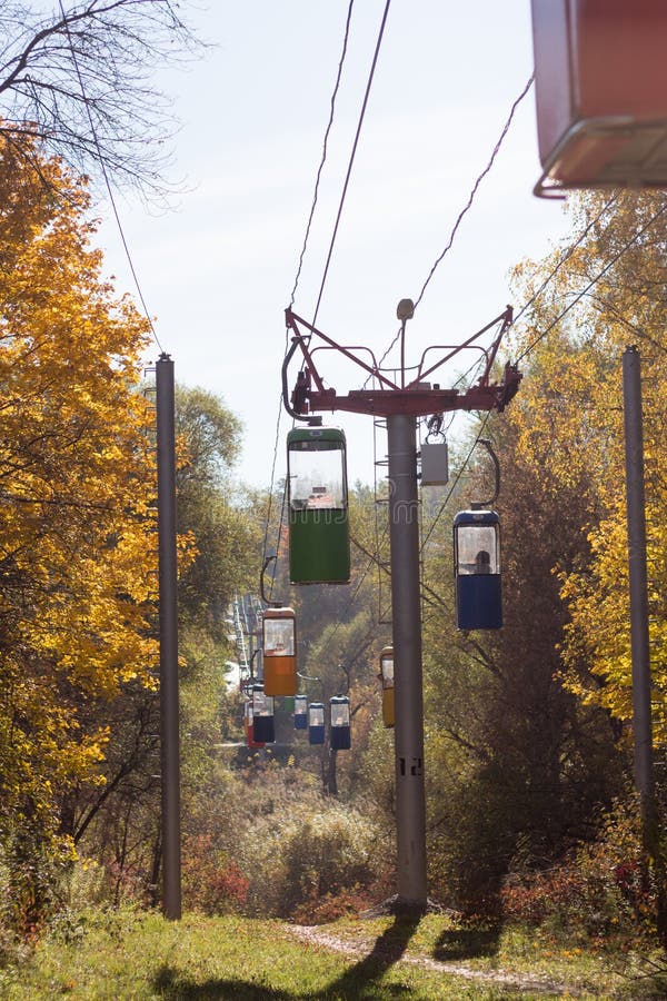 Cableway Cabins Multicolored Cable Car Cabins, Funicular, Moving ...