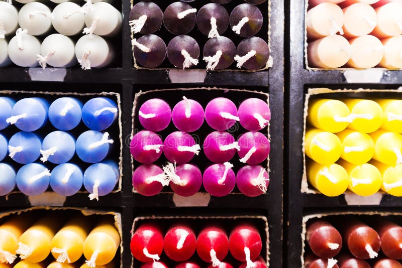 Multicolored Candles in Store Stock Image - Image of chandler ...