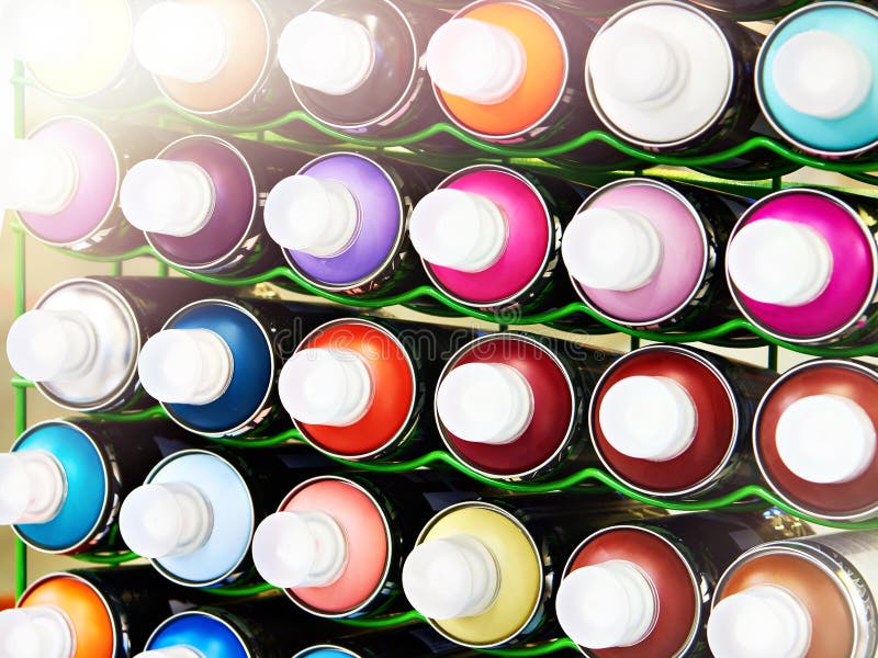 Multicolored Cans of Graffiti Paint Stock Image - Image of graffiti ...