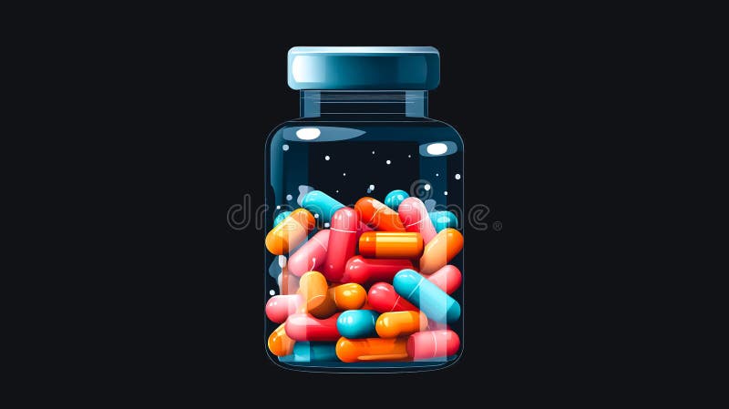 Multi-colored Capsules in a Jar, Generative AI. Stock Illustration ...