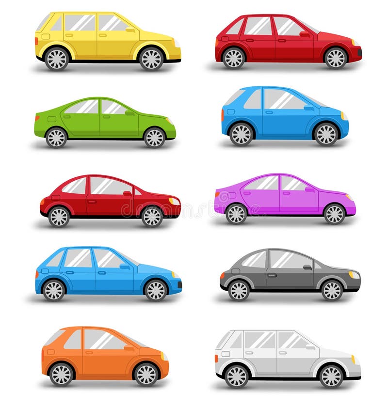 Multicolored Cars Collection with Shadow on White Stock Vector ...