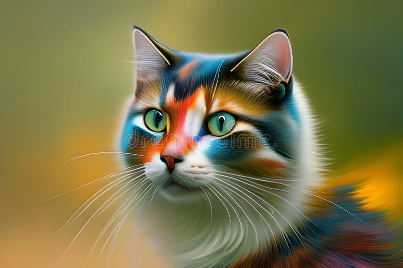 Multicolored Cat with Striking Features Surrounded by Golden Aura ...