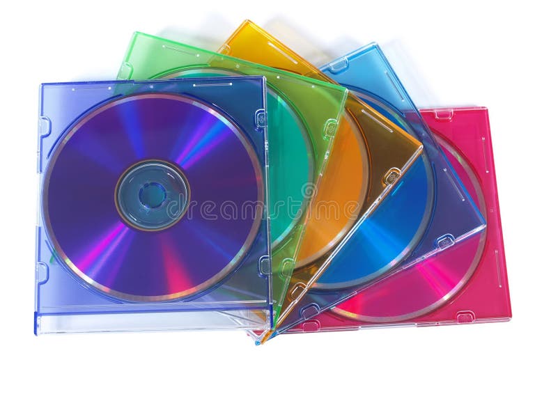 Multicolored CD, DVD Disks in Color Boxes Stock Image - Image of yellow ...