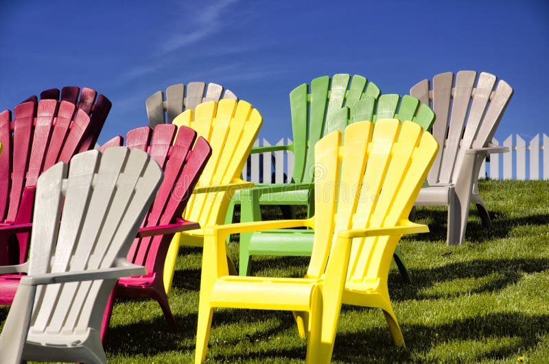 Multicolored Chairs Outdoor Stock Photo - Image of plastic, daylight ...