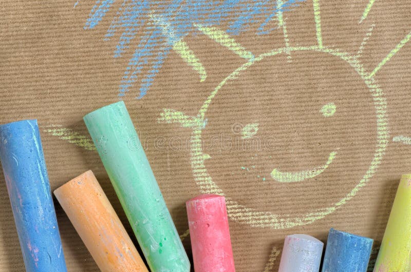 Multicolored Chalk and Sun Drawing Stock Photo - Image of chalk, style ...