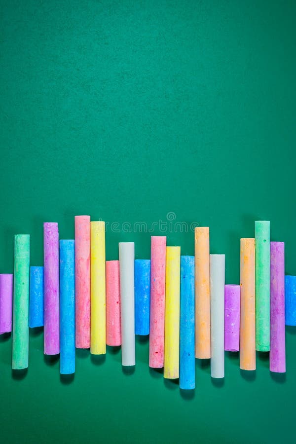 Multicolored Chalks on a Green Chalkboard Stock Image - Image of color ...