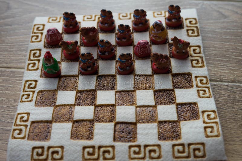 Multicolored Chess Stand on a Cloth Board Stock Photo - Image of team ...