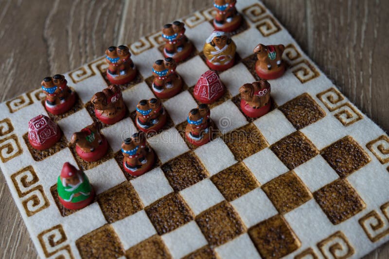 Multicolored Chess Stand on a Cloth Board Stock Image - Image of green ...