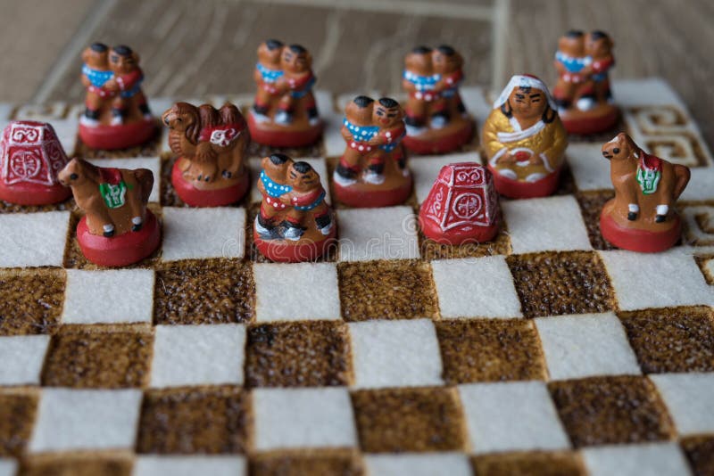 Multicolored Chess Stand on a Cloth Board Stock Photo - Image of ...