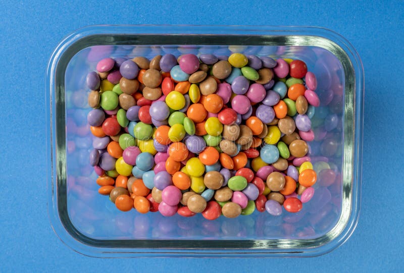 Multicolored Chocolat Candy in Rectangle Glass Bowl Background, Copy ...