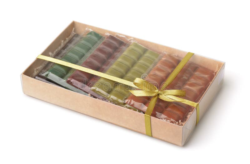Multicolored Chocolate Bars Set in Paper Gift Box Stock Photo - Image ...