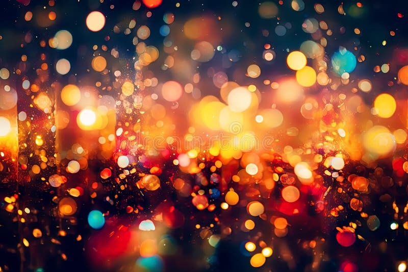 Multicolored Circles, Spots and Festive Lights on Dark Background ...