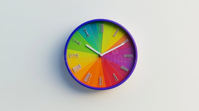 A Multicolored Clock Showing the Time on a White Background Stock Photo ...