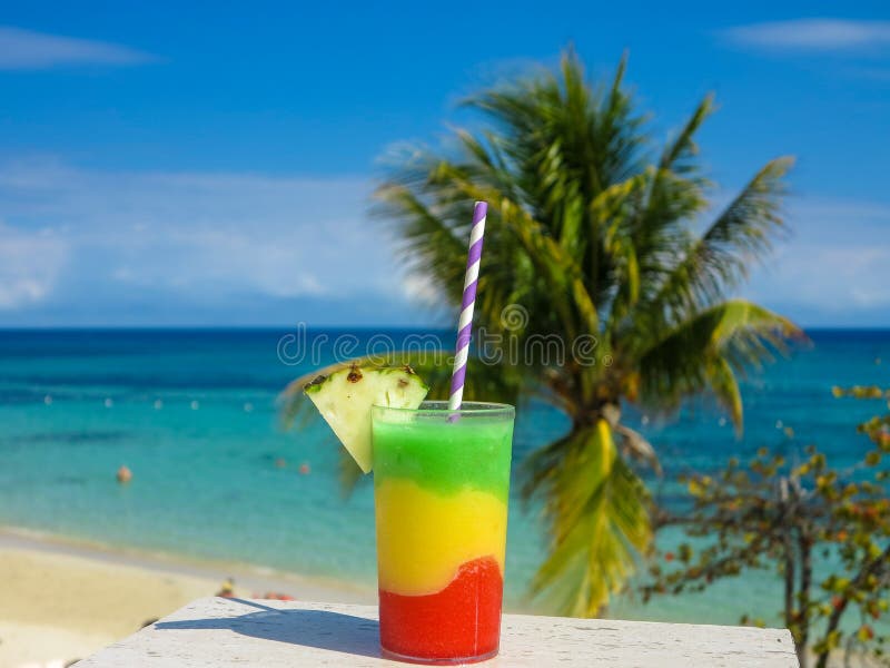 Cocktail on palm tree stock photo. Image of healthy, caribbean - 24681838