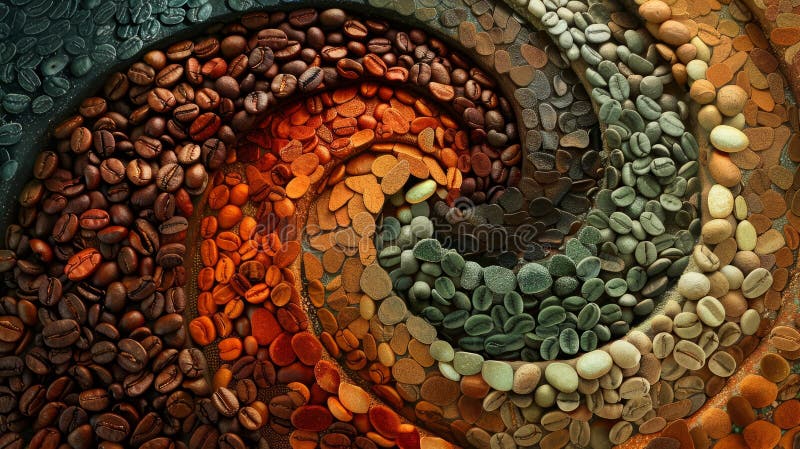 Multicolored Coffee Beans Forming Spirals in Abstract Circular ...