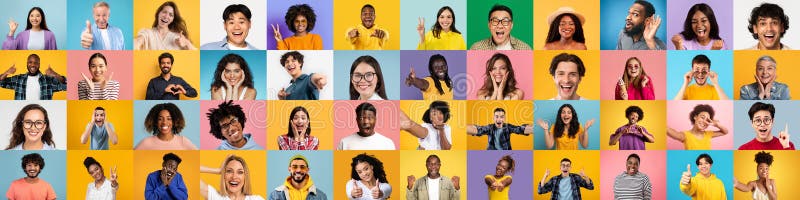 Multicolored Collage of Diverse Happy People on Background Stock Photo ...