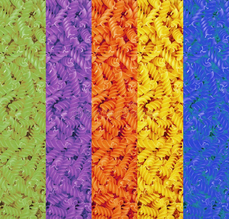 Multicolored Collage of Dry Pasta Spirals.Food Background. Stock Image ...