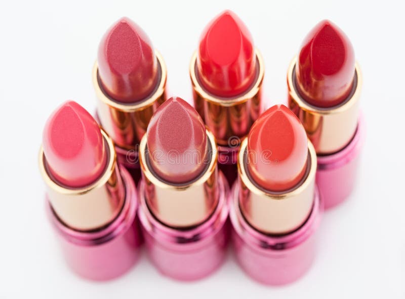 Multicolored Color Lipsticks Arranged in Two Lines Stock Image - Image ...