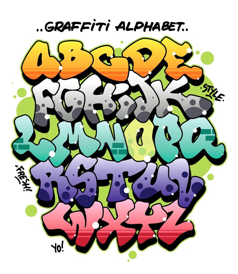 Multicolored Comic Style Graffiti Alphabet. Editable Vector Font Stock ...
