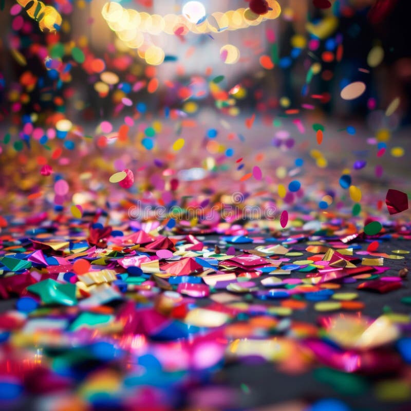Multicolored Confetti Falling on a Dark Surface Stock Illustration ...