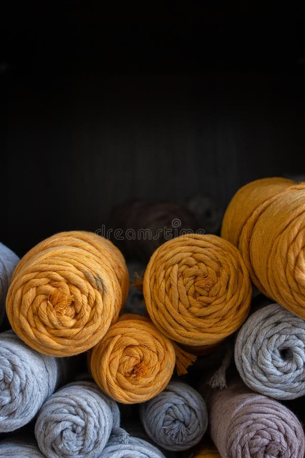 Multicolored Cotton Balls of Yarn and Ropes for Macrame Close Up Stock ...