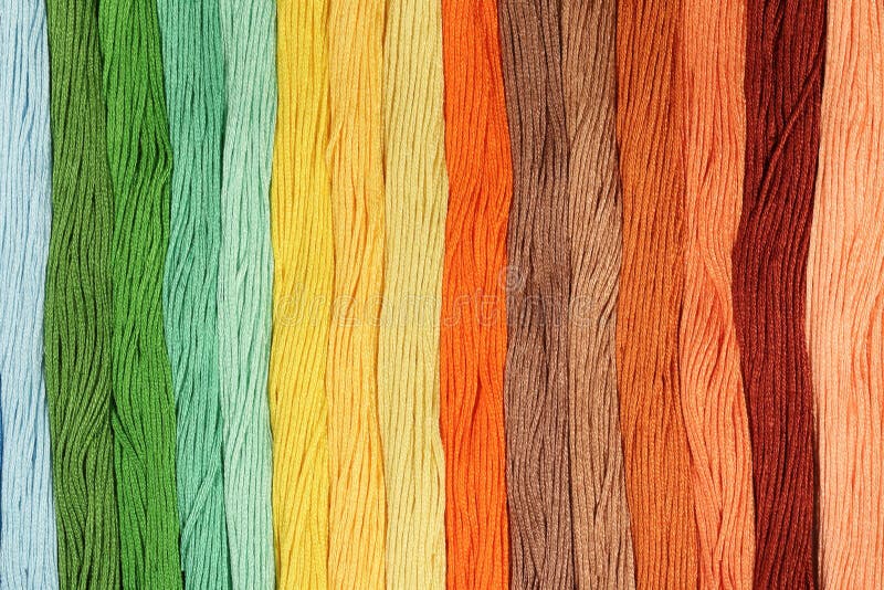 Multicolored Cotton Threads for Embroidery are Arranged in a Row Stock ...