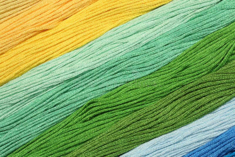 Multicolored Cotton Threads for Embroidery are Arranged in a Row Stock ...