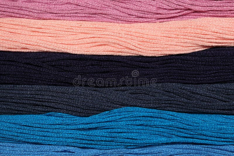 Multicolored Cotton Threads for Embroidery are Arranged in a Row Stock ...