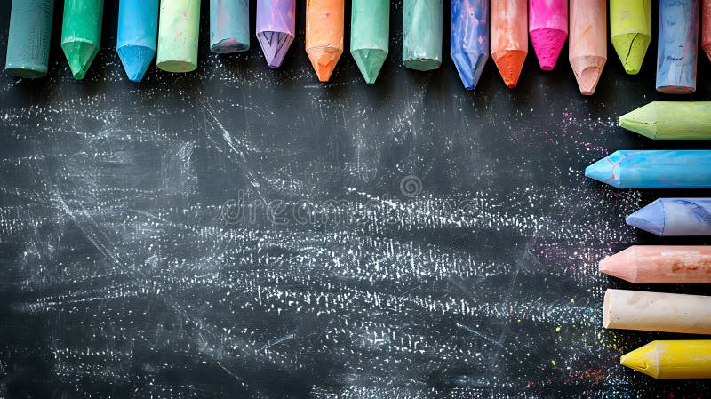 Multicolored Crayons on Dark Background, Top View, Copy Space Stock ...