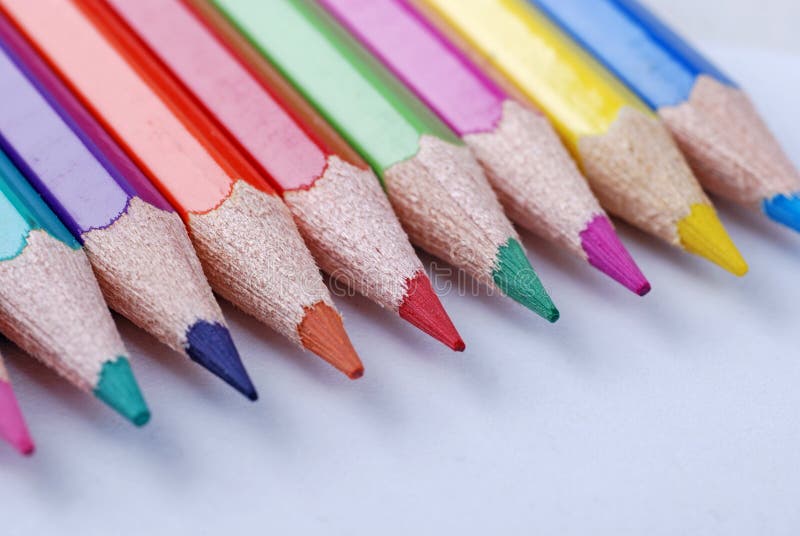 Multicolored Crayons in a Row on White Background. Stock Image - Image ...