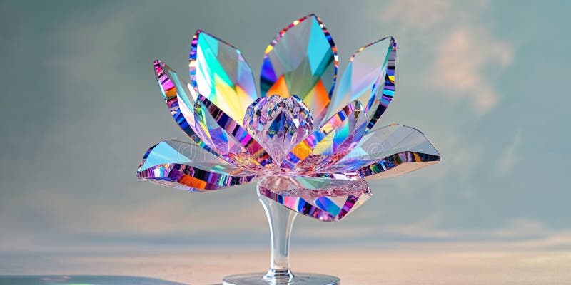 Multicolored Crystal Flower Sculpture on Clear Stand. Stock Photo ...