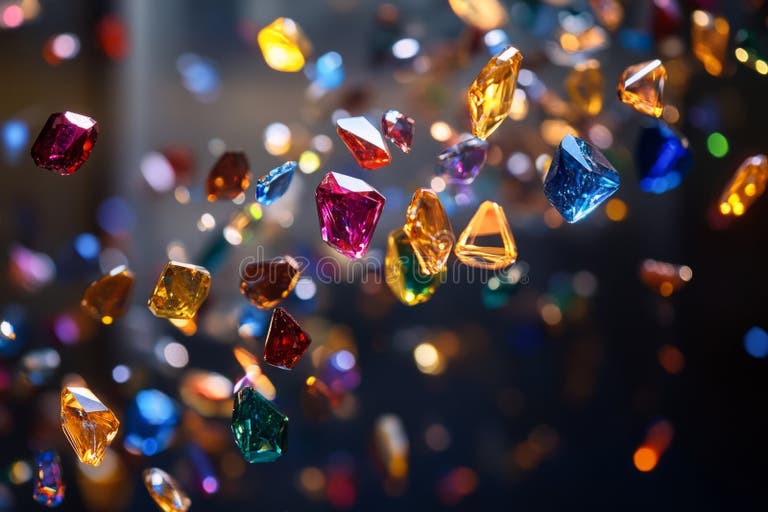 Multicolored Crystals Falling, Creating a Captivating Display of Light ...