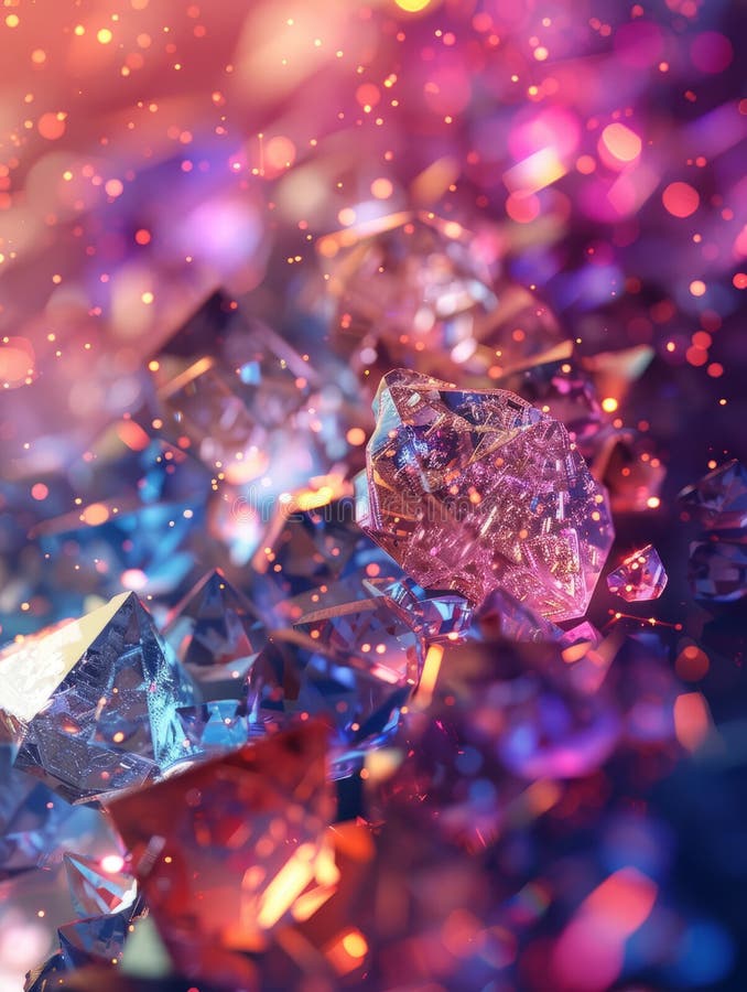 Multicolored Crystals and Gemstones, Glowing and Sparkling in Light ...