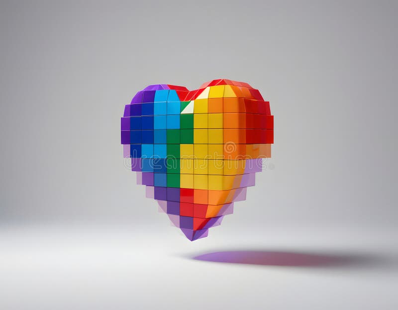 Multicolored Cubic 3D Heart Floating in the Air Isolated Stock ...