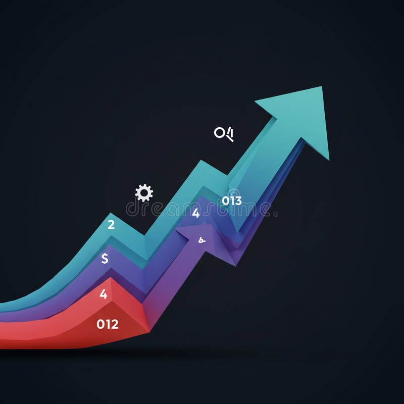 A Multicolored, 3D Arrow Graph Rises Diagonally Against a Dark ...