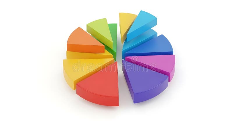 Multicolored 3D Pie Chart Illustration on a White Background, Composed ...