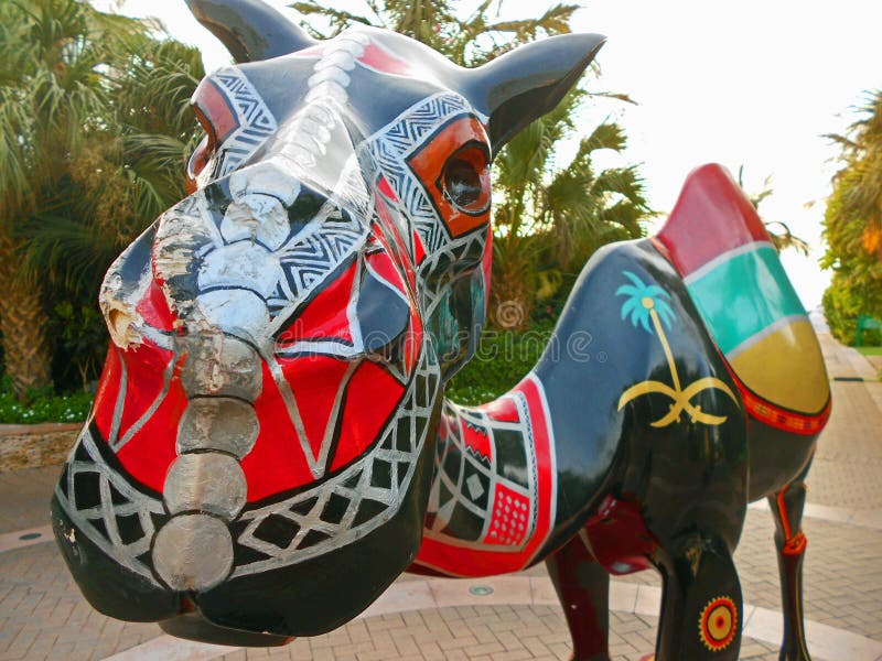 Multicolored Decorated Camel Stock Photo - Image of middle, closeup ...