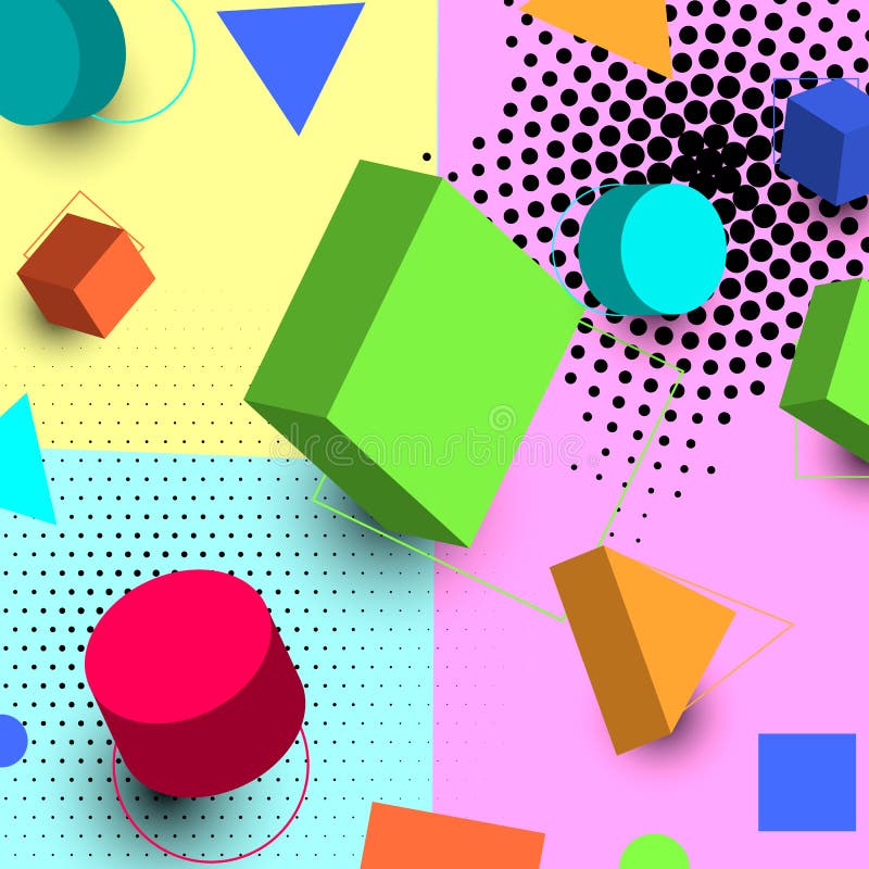 Multicolored Decorative Background with 3D Geometric Figures. Vector ...