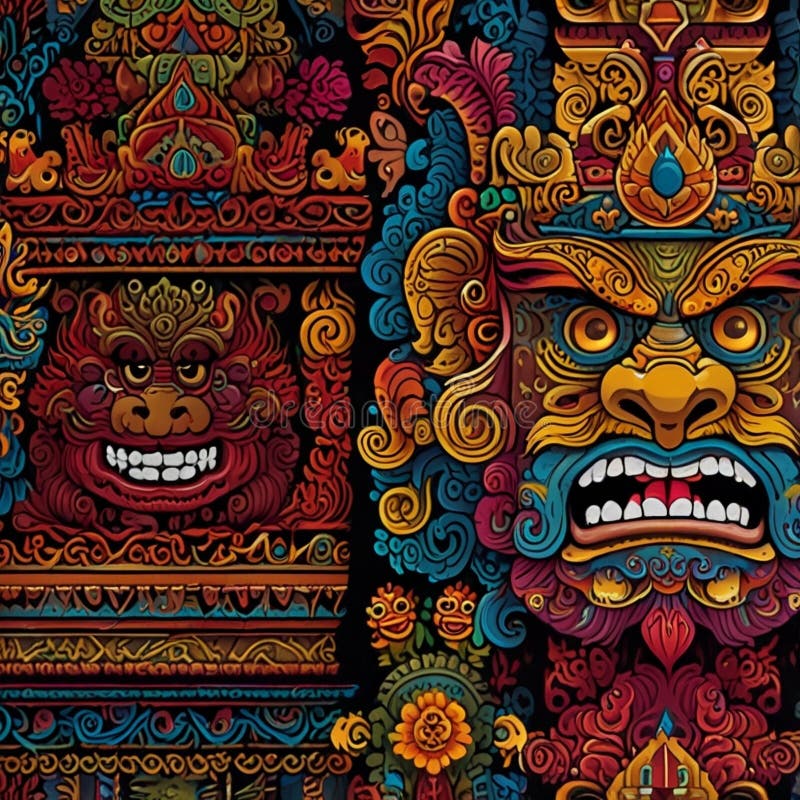 Multicolored Design Incorporating Elements from Barong and Rangda ...