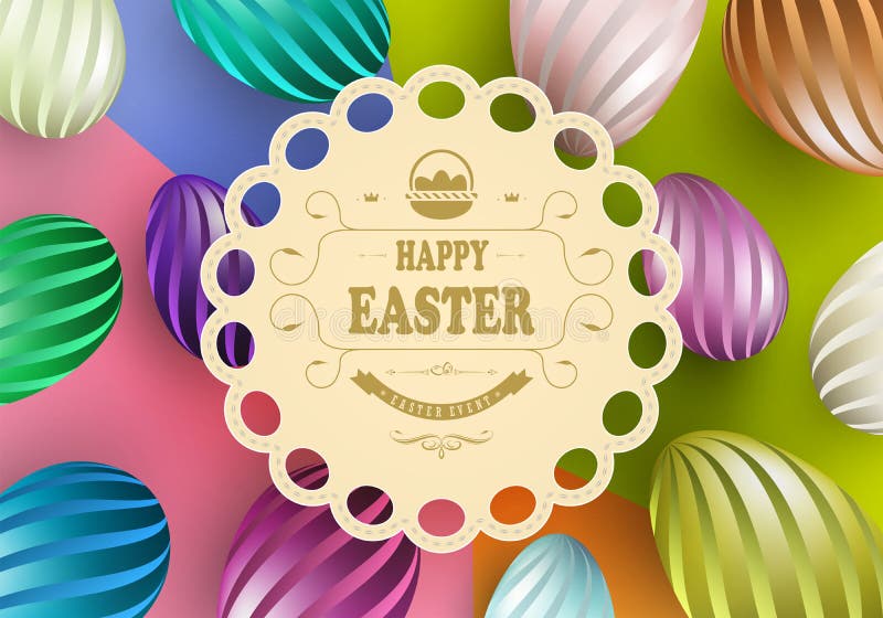 Multicolored Design with Round Easter Frame with Eggs in Stripes. Stock ...