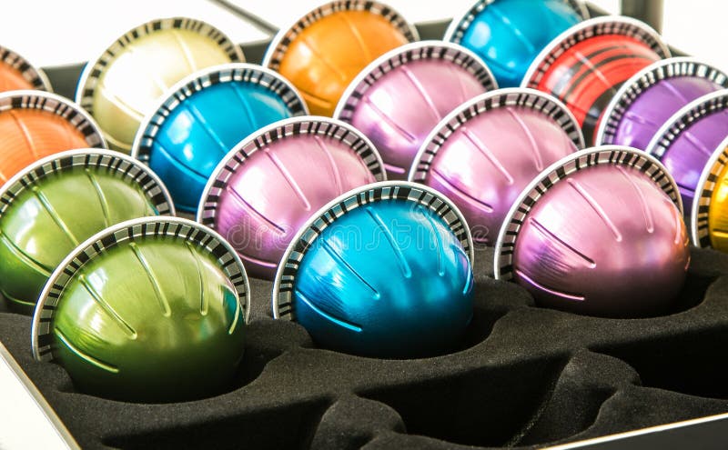 Multicolored Different Coffee Capsules in a Holder Stock Image - Image ...