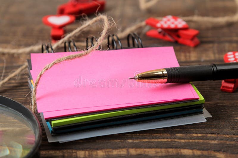 Multicolored Different Notes or Sticky Post-it on Wooden Office Table ...