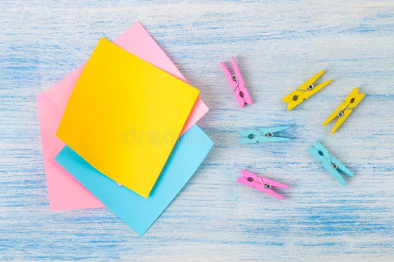 Multicolored Different Notes or Sticky Post-it on Wooden Office Table ...