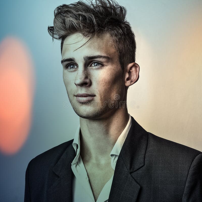 Multicolored Digital Painted Image Portrait of Elegant Young Handsome ...