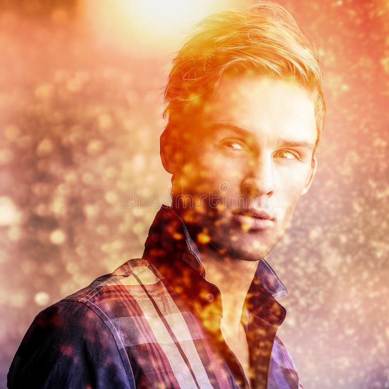 Multicolored Digital Painted Image Portrait of Elegant Young Handsome ...