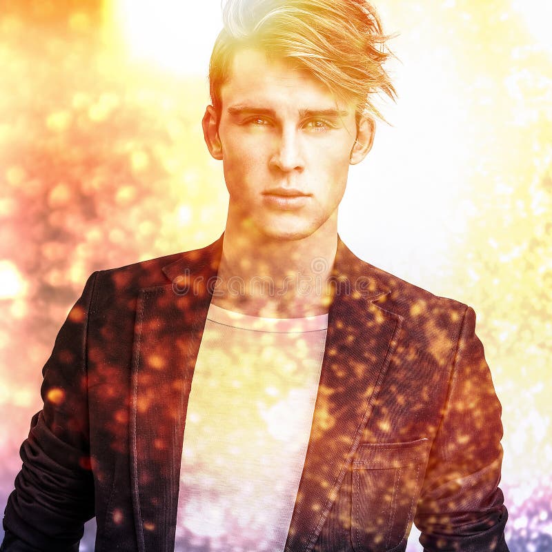 Multicolored Digital Painted Image Portrait of Elegant Young Handsome ...