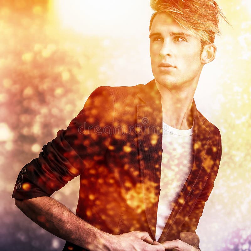 Multicolored Digital Painted Image Portrait of Elegant Young Handsome ...