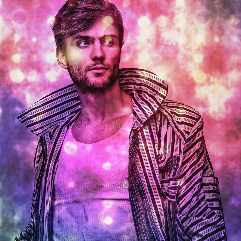 Multicolored Digital Painted Image Portrait of Elegant Young Handsome ...